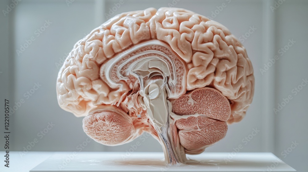 A 3D brain model in front view, with each anatomical layer displayed ...
