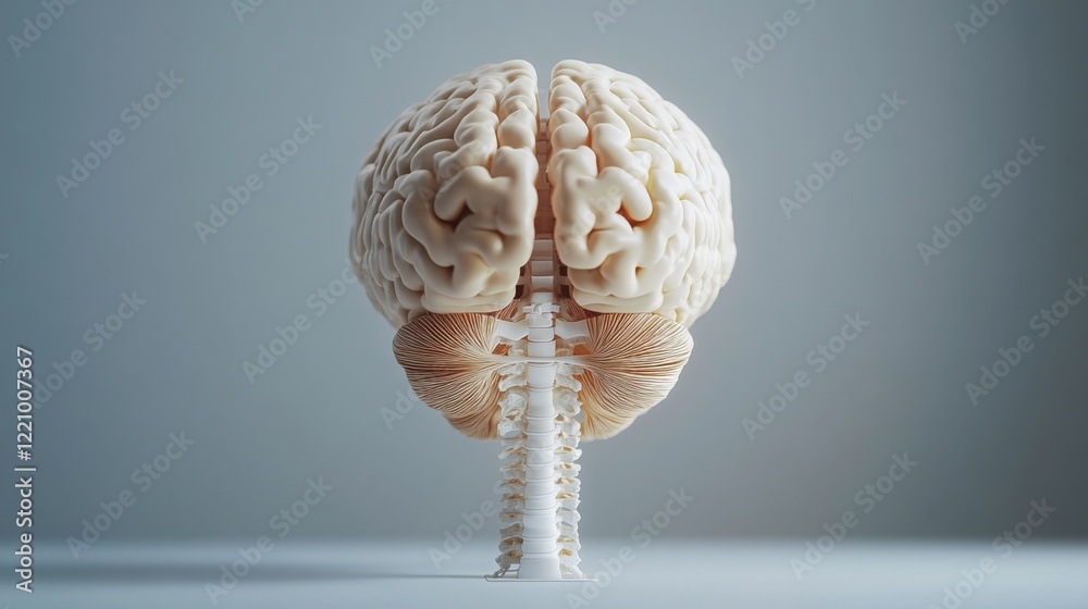 Foto de Stock A front view of a 3D brain model including the spinal ...