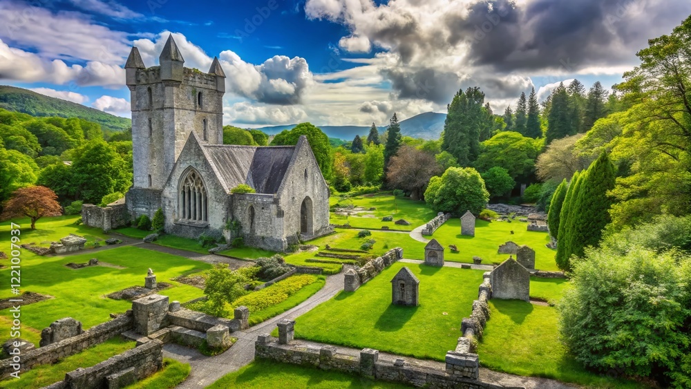 Panoramic View of Muckross Abbey & Cemetery, Killarney National Park ...
