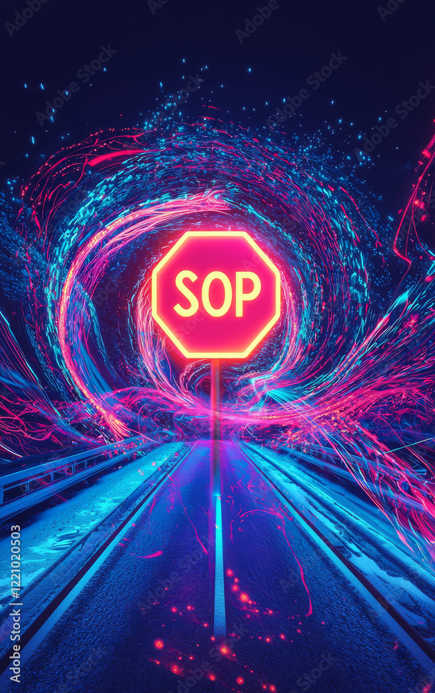Road to SOP sign: A surreal vision of a road leading towards a stop ...
