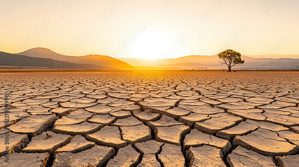 cracked dry landscape under intense sunlight, showcasing barren terrain ...
