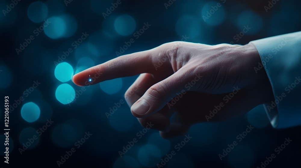 Futuristic person interacting with virtual menus in augmented reality ...