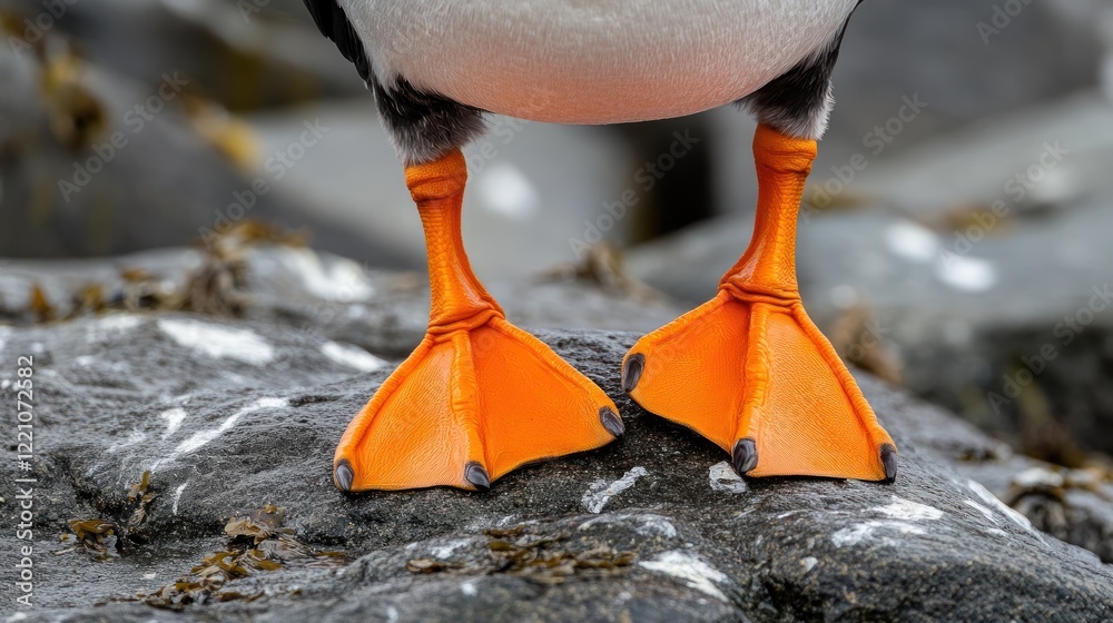 Vivid Orange Webbed Feet Of A Seabird Resting On Rock Stock ...