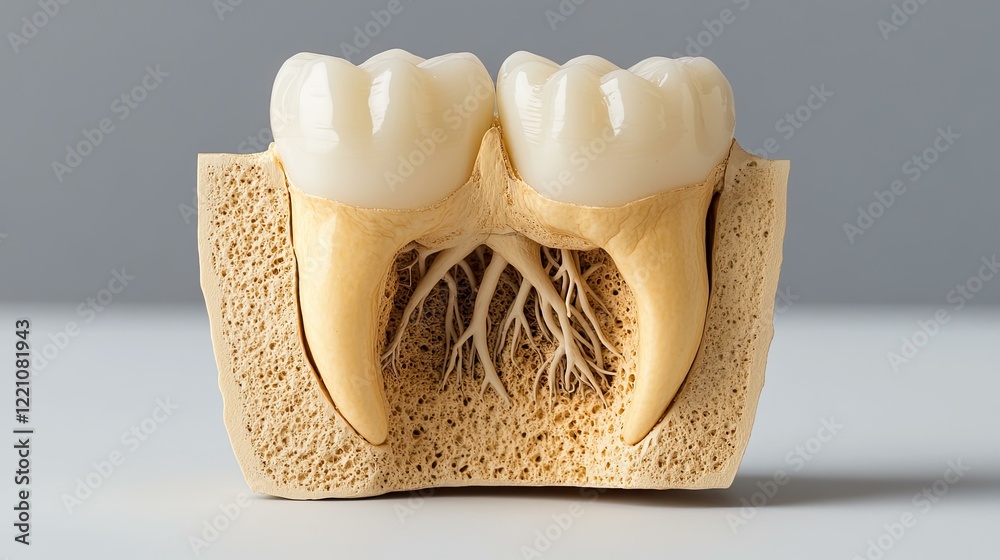 Cross-section of a Human Jawbone Showing Two Premolars with Roots ...