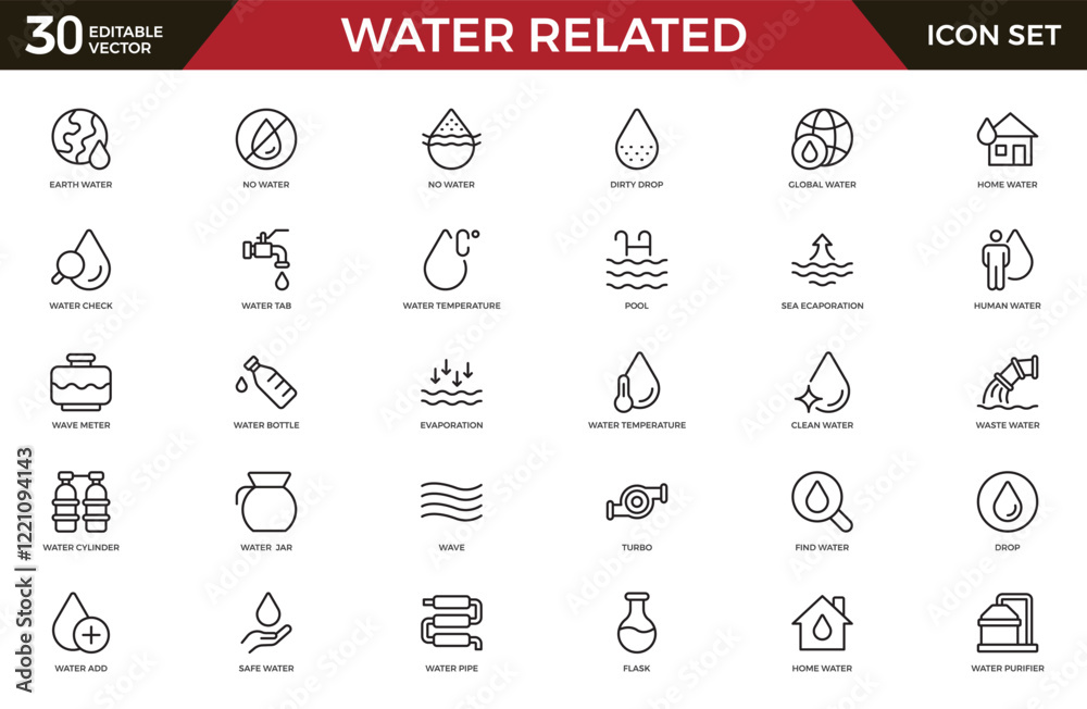 Water Related Icon Set. A refreshing collection of icons showcasing ...
