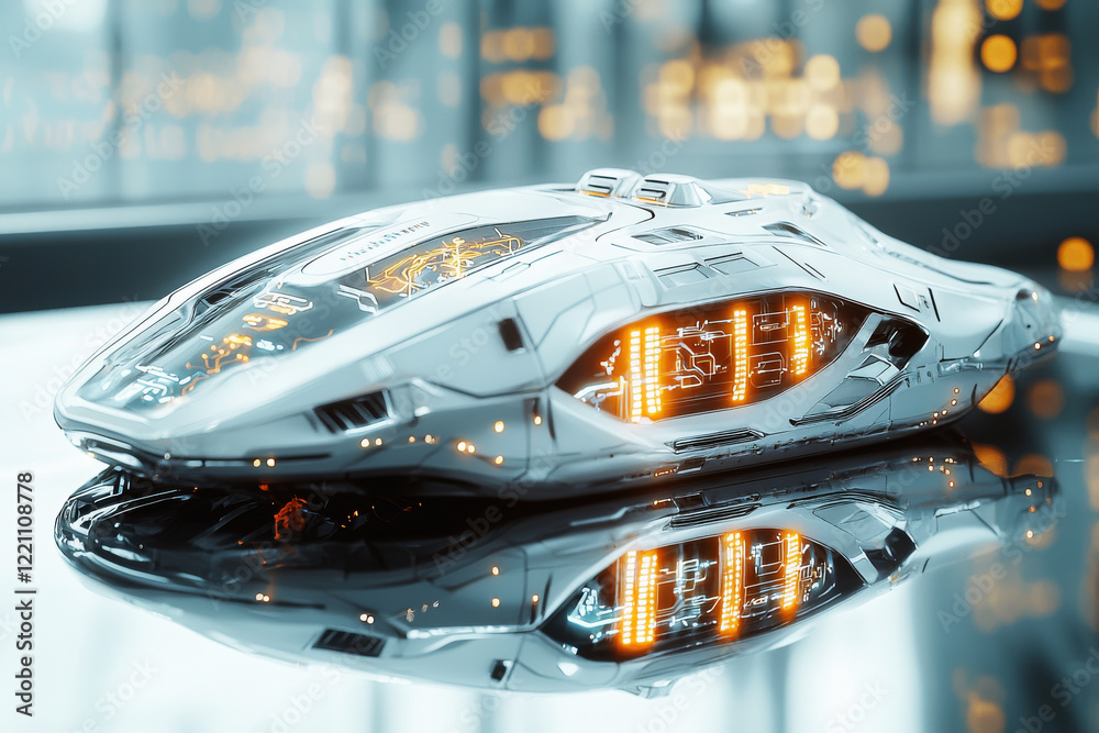 Futuristic neural link device design showcasing sleek metallic textures ...