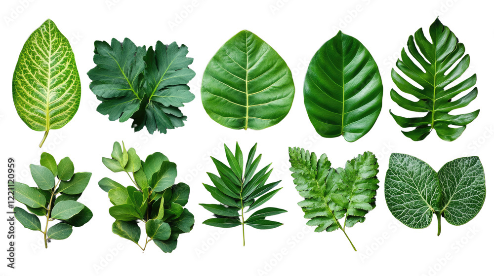 Variety of Leafy Plants: A vibrant assortment of diverse green leaves ...
