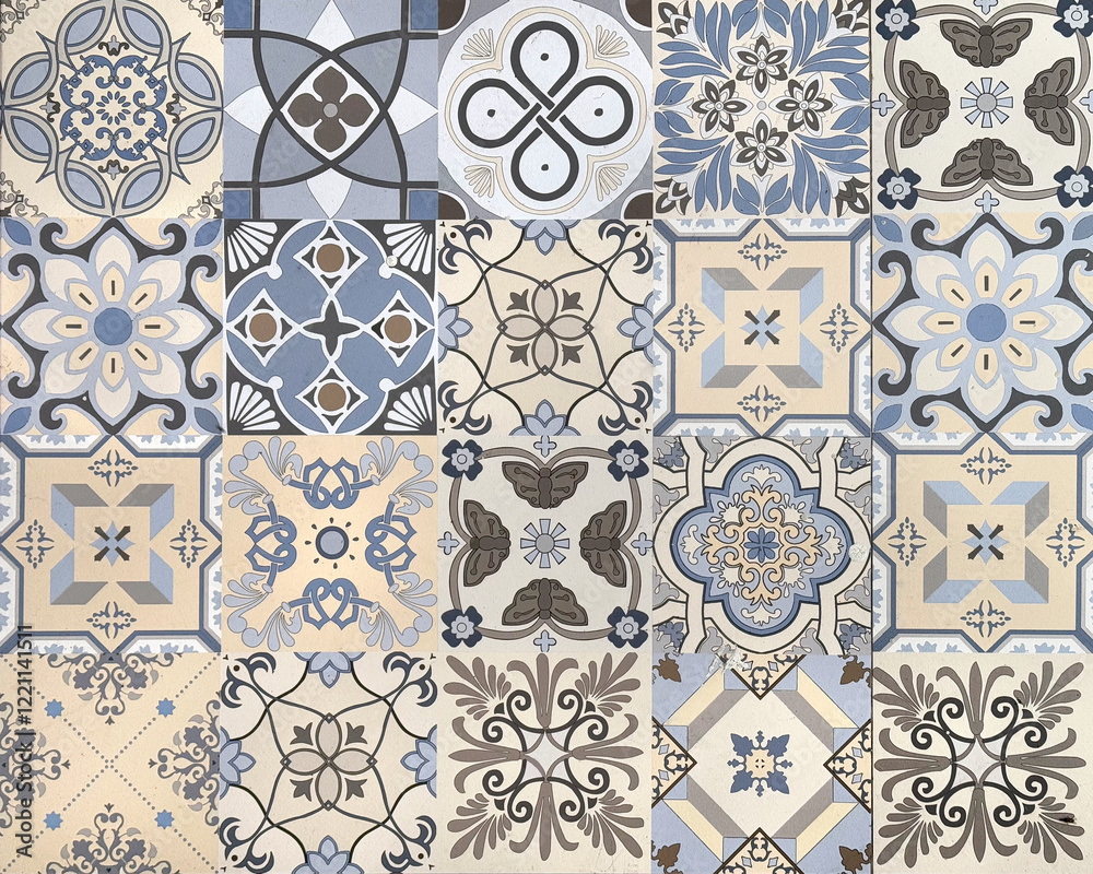 Colonial heritage patterned tiles in random various patterns. floral ...