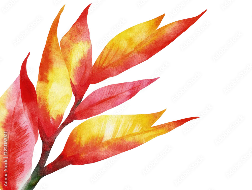 Vibrant Watercolor Painting of Exotic Heliconia Rostrata Flower with ...