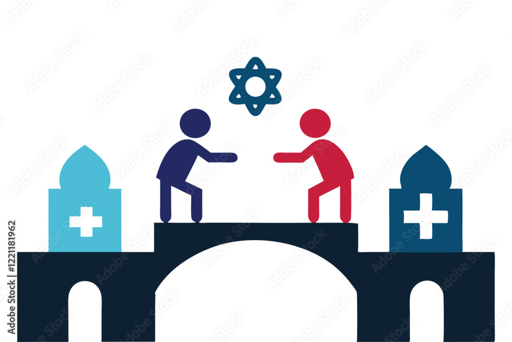 Silhouettes of People Building a Bridge with Religious Symbols ...