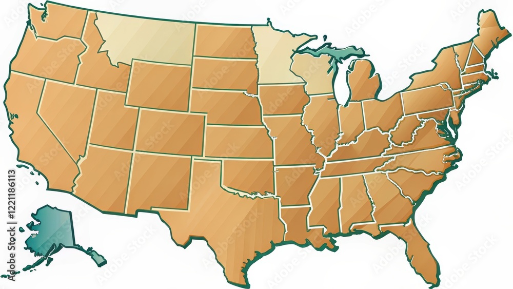 United States map with state borders and major cities overlay, map ...