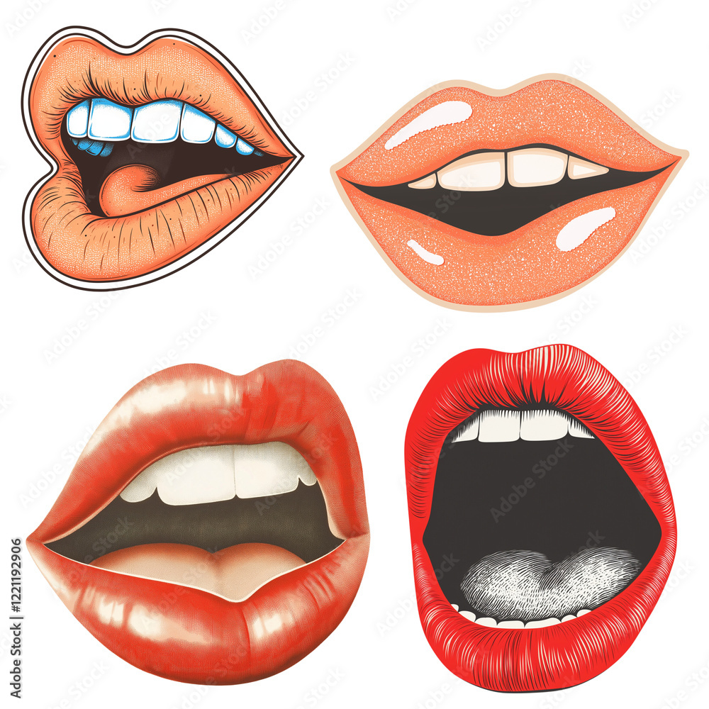 Various illustrated mouth expressions showcasing different lip shapes ...