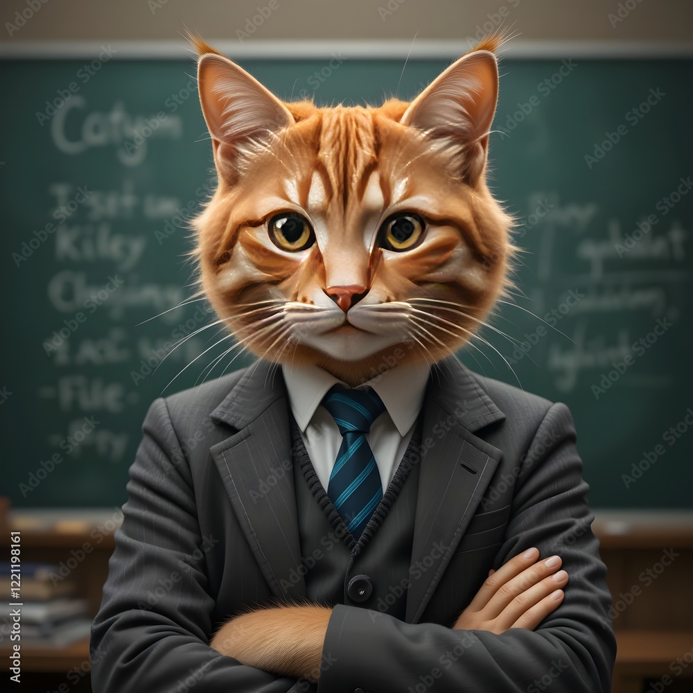Cat professor tabby suit. Stock Illustration | Adobe Stock