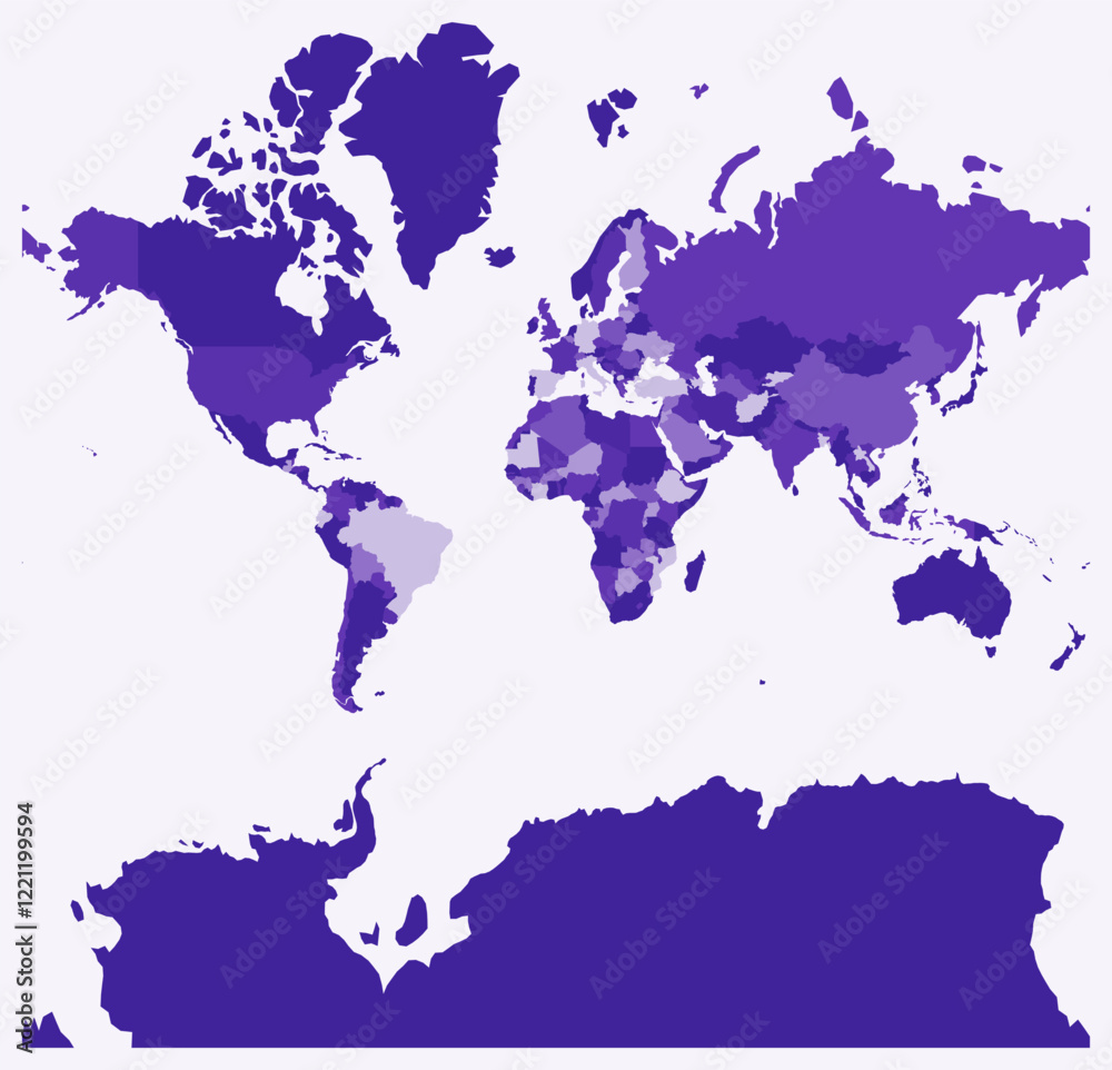Map of the World. A simple border map with country divisions in a deep ...
