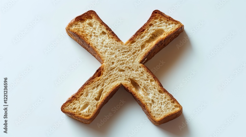 Unusual toast shape forming an artistic symbol on a minimalist white ...