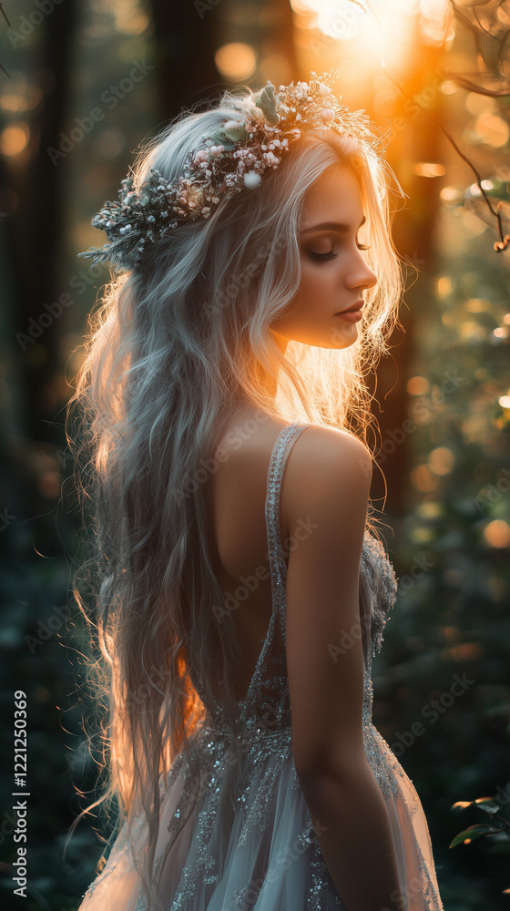 Beautiful elves with long hair. Radiant elf woman with long flowing ...