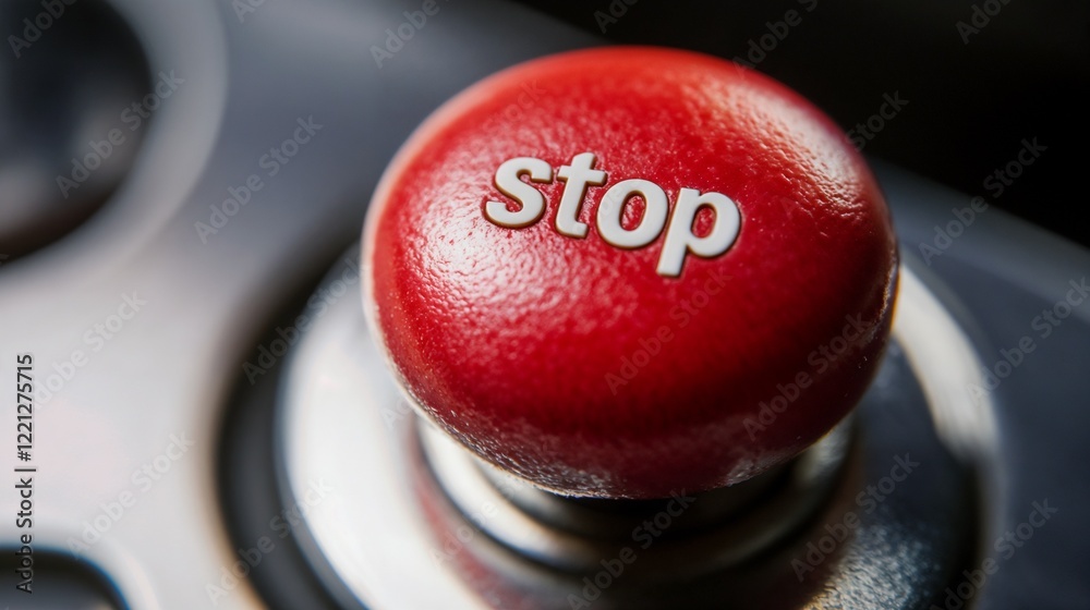 Red "Stop" button in classic style. Perfect for boundary-setting and ...