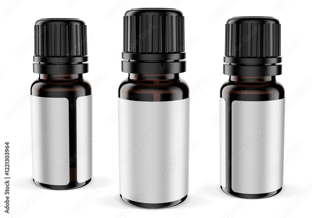 A 10 ml bottle of dark brown UV glass for essential oils isolated on ...