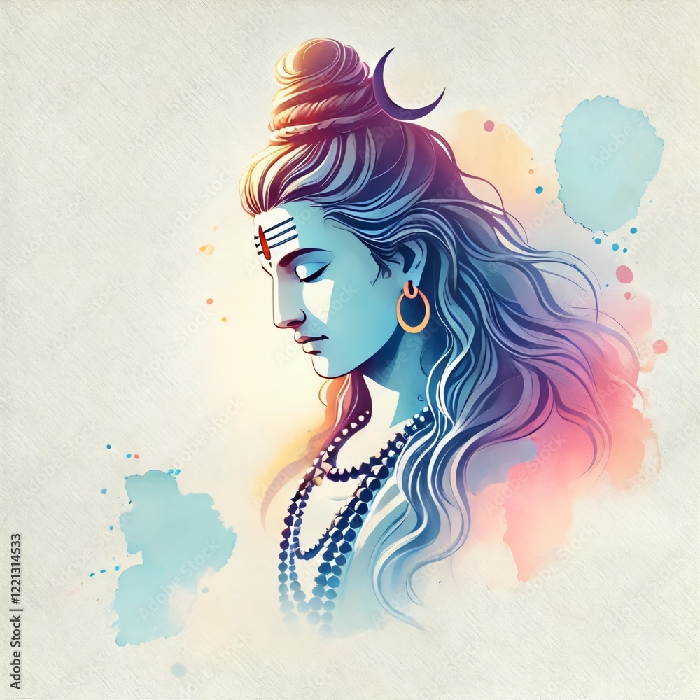 Maha shivratri watercolor illustration with lord shiva portrait. Stock ...