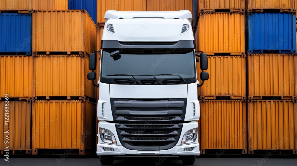 Shipping Container Truck: A pristine white semi-truck stands ...