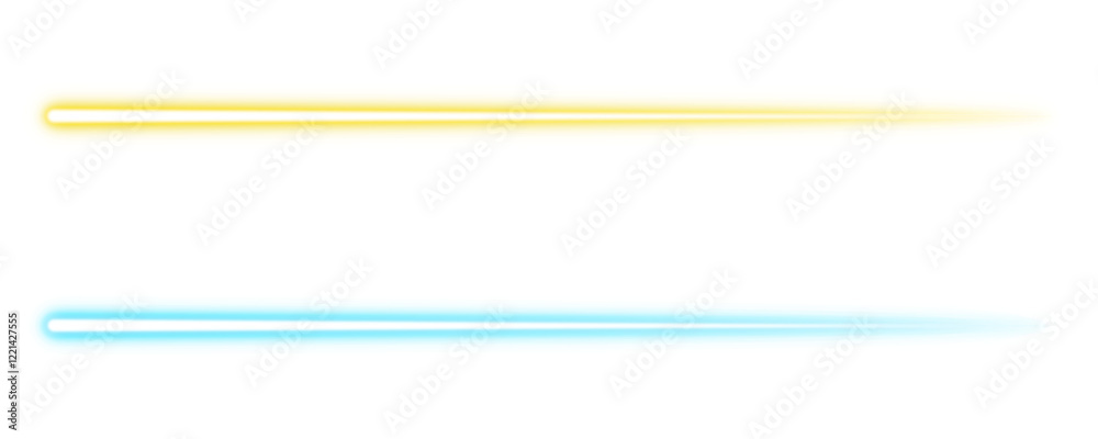 Laser beam. Glowing neon stick line. Flare light ray on transparent ...