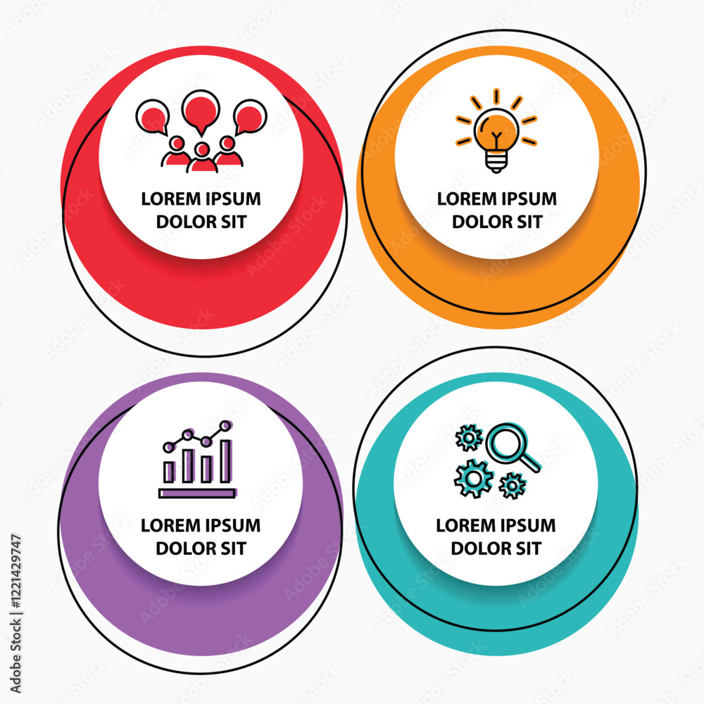 4 steps infographic template with 4 options. Flowchart that can be used for business report ...
