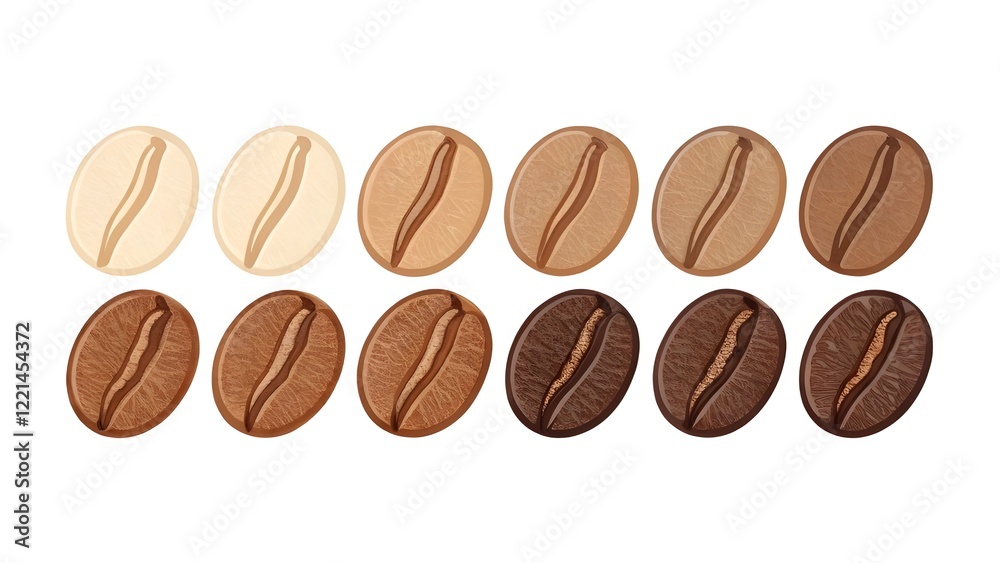 Each bean is a simple silhouette, and they are arranged from light ...