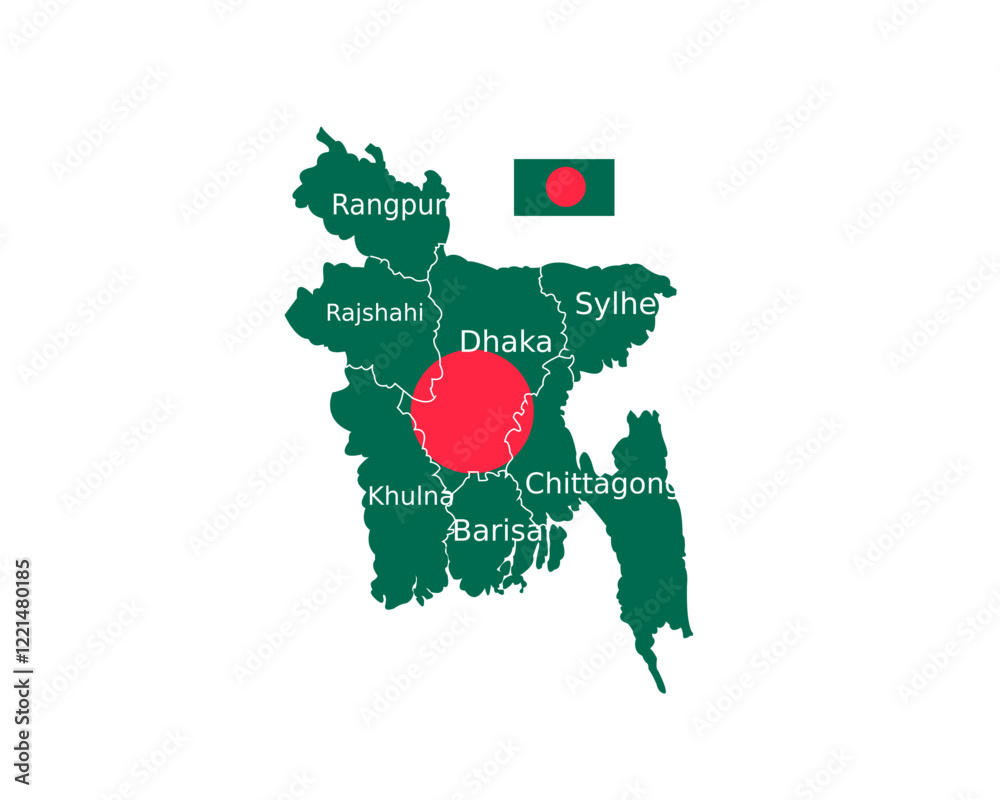 Blank map of Bangladesh . Division of Bangladesh map. High detailed ...