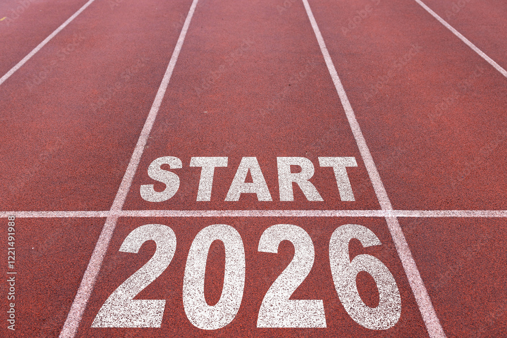 Start of new year. Changes of year 2025, 2026, 2027 on Running track ...