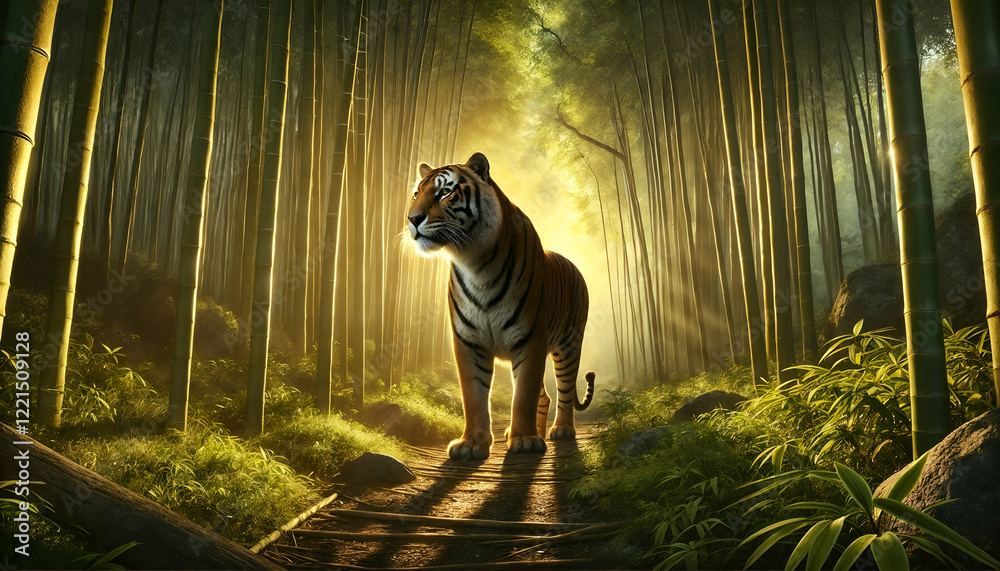 Tiger Walking in a Sunlit Bamboo Forest – Chinese Zodiac Symbolism ...