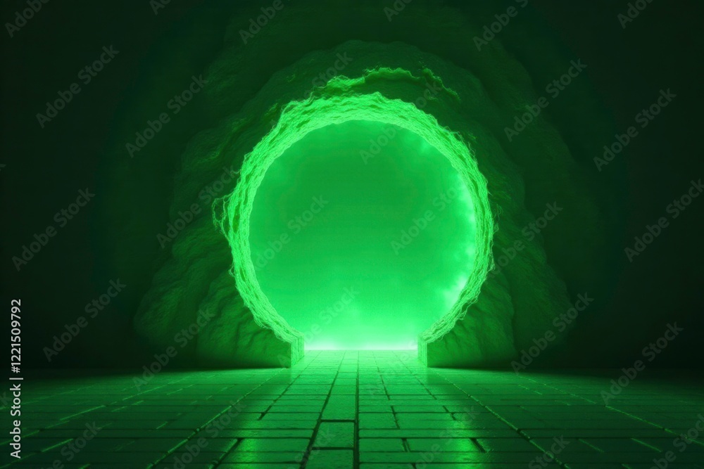 Glowing green portal opening to reveal an inner dimension, revealing ...