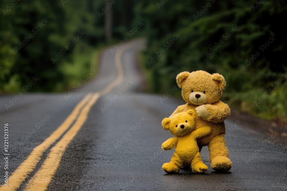 Heartfelt Connection: A Larger Teddy Bear Embracing a Smaller One on a ...