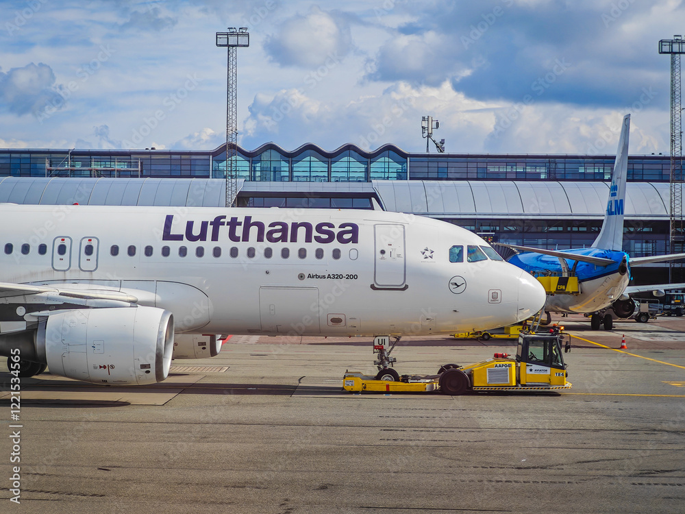 Copenhagen, Denmark - 01 19 2025. Lufthansa airlines passenger airplane ...