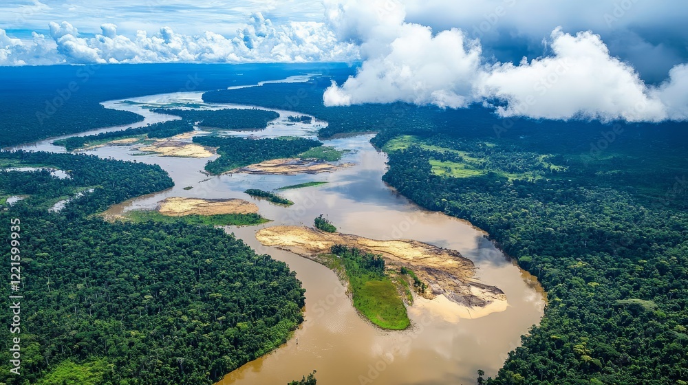 Ilustración de Stock An aerial photograph of the Amazon rainforest that ...