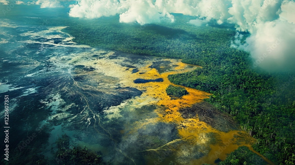 Ilustración de Stock An aerial photograph of the Amazon rainforest that ...