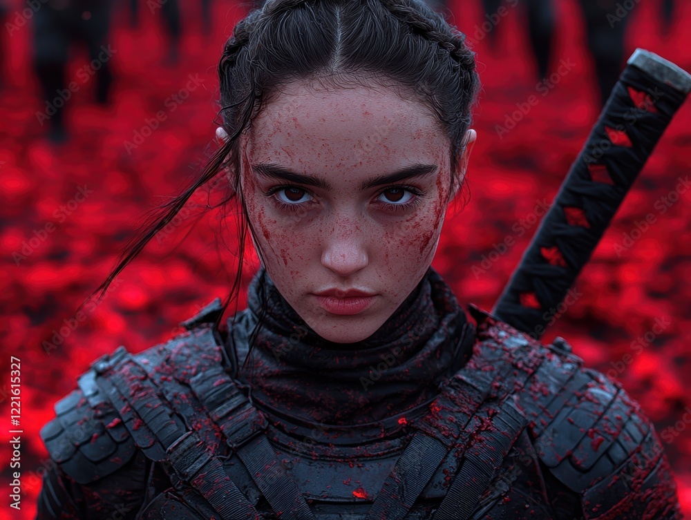 Bloody warrior woman with katana Stock Photo | Adobe Stock