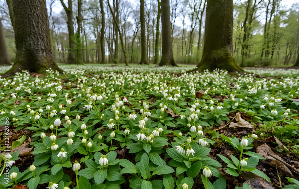 Ground cover of ramsons (Allium ursinum) in a beech tree (fagus ...
