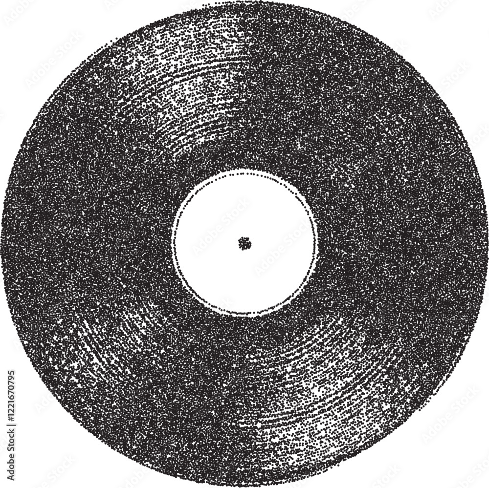 Vinyl record vintage y2k stipple art, music halftone stipple brutalist retro vector png with ...
