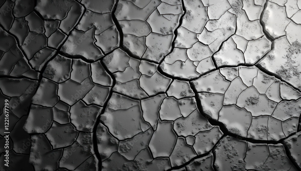Dried cracked earth surface texture shows intricate patterns of ...