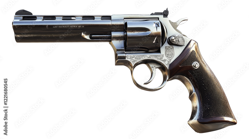 Chrome Revolver: A close-up view of a classic chrome revolver ...