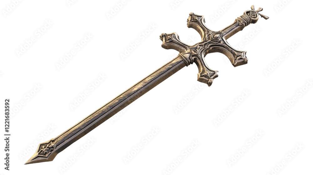 Ornate Medieval Sword: A gleaming silver sword with intricate, detailed ...