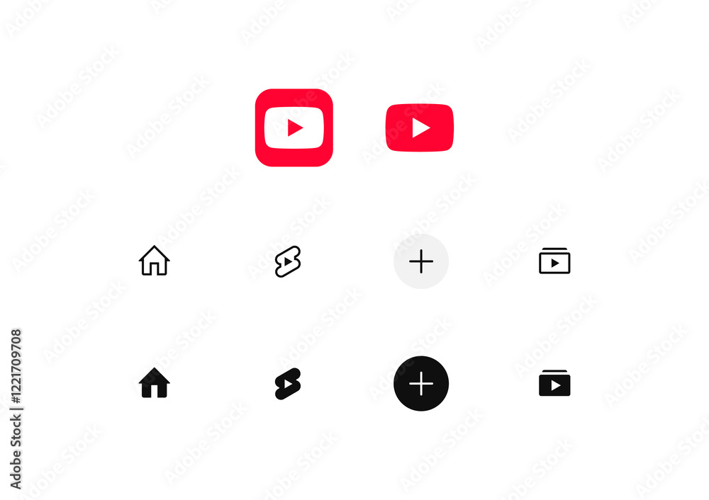 Youtube icons set; home, shorts, create, new, playlists, icon, in ...