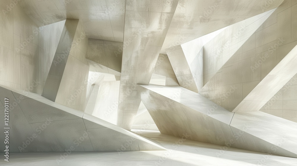 Abstract minimalist composition. Intersecting white geometric shapes ...