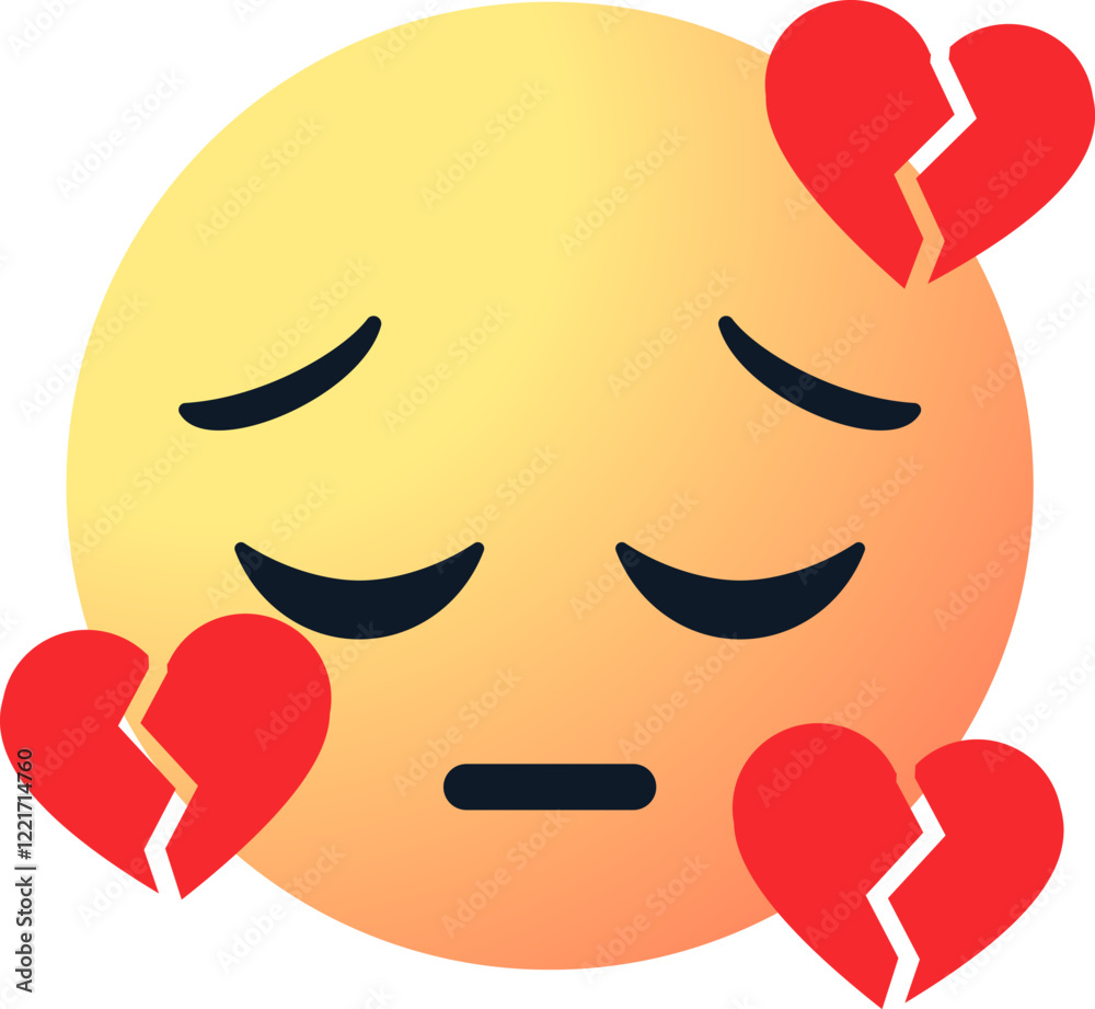 heartbroken emoji, heartbreak emoticon with sad face, closed eyes and ...