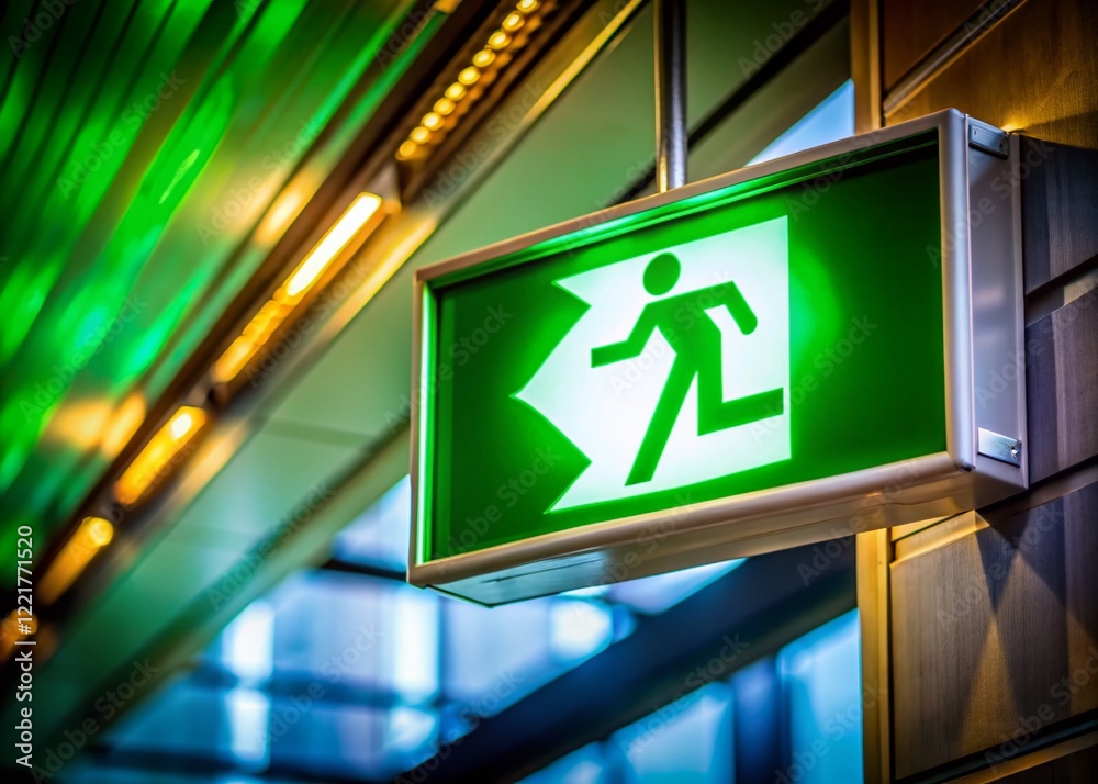 Emergency Exit Sign, Green Illuminated Exit Route, Building Safety ...