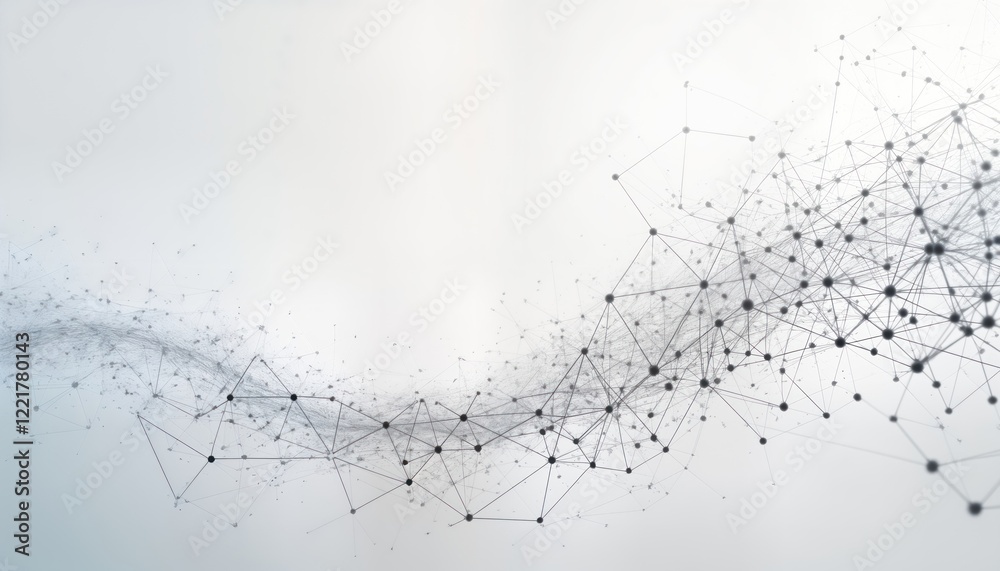 Abstract futuristic network design. Complex interconnected points, lines create dynamic wave ...