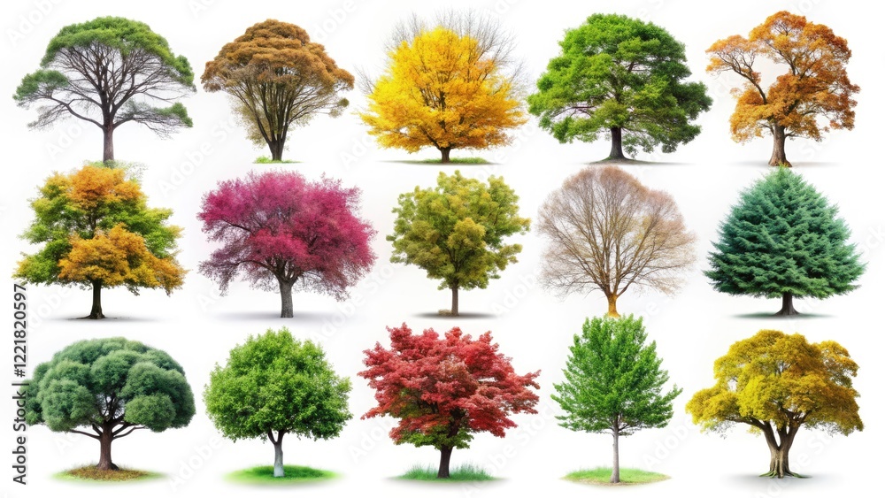 Collage of Ten Distinct Tree Types on White Background for Nature ...