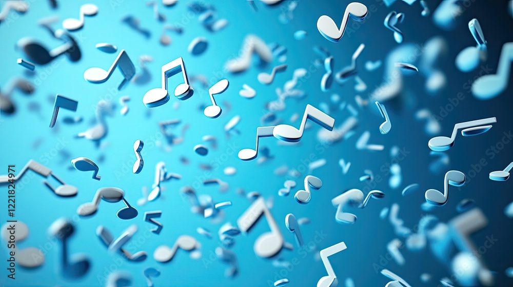 Blue background with floating musical notes, offering a harmonious and ...