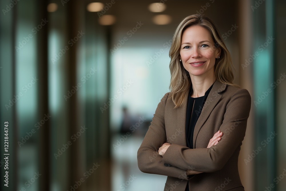 Portrait of successful business woman inside office, standing with arms ...