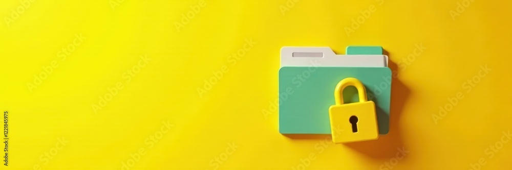 Secure folder icon, locked padlock, vibrant yellow background, folder ...